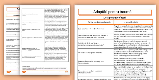 Adaptare pentru traume – Listă pentru profesori - Twinkl
