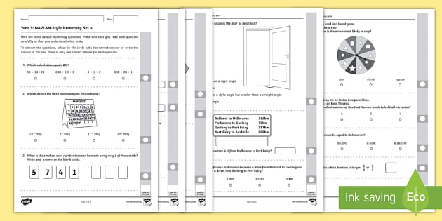 NAPLAN-Style Numeracy Example Tests - Set 6 Year 5 Numeracy Sample Exam