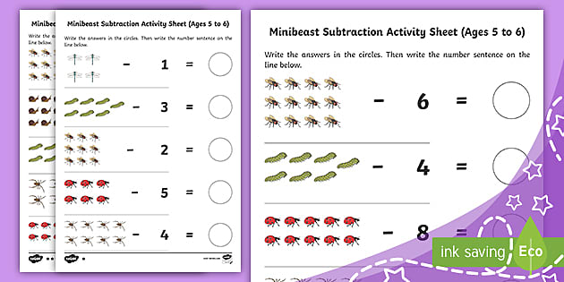 👉 Minibeast Subtraction Worksheet (Ages 5 - 6) - Twinkl