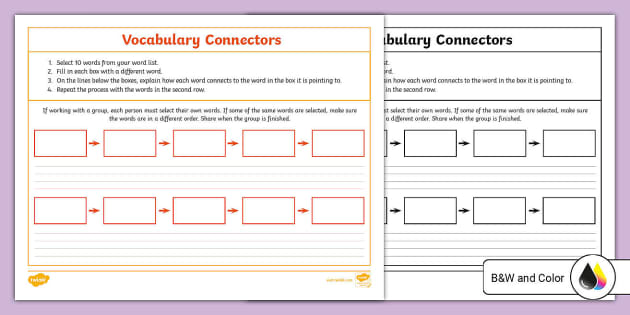 Vocabulary Connectors Worksheet for 6th-8th Grade - Twinkl
