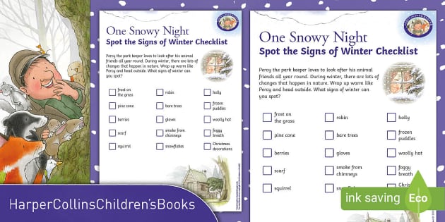 FREE! - Percy the Park Keeper: One Snowy Night Signs of Winter Hunt