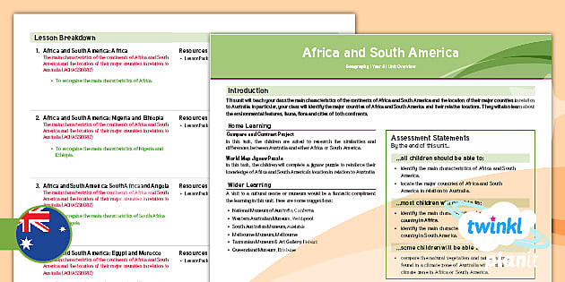 FREE! - Year 4 HASS Geography Africa and South America Unit Overview
