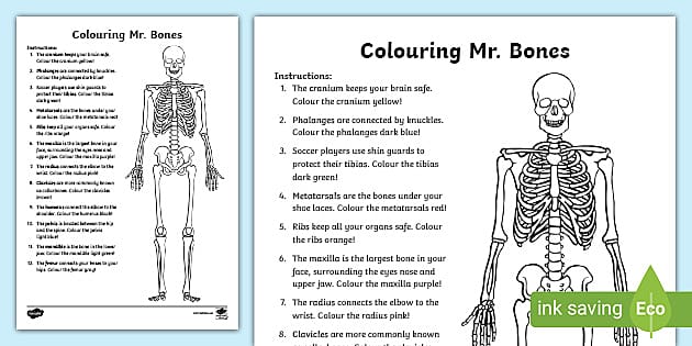 Colouring Mr Bones Worksheet Worksheet Twinkl