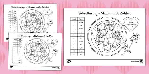 Valentinstag - Malen nach Zahlen - Arbeitsblatt