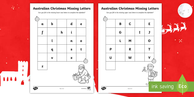 Christmas Missing Letters Alphabet Worksheet / Worksheets