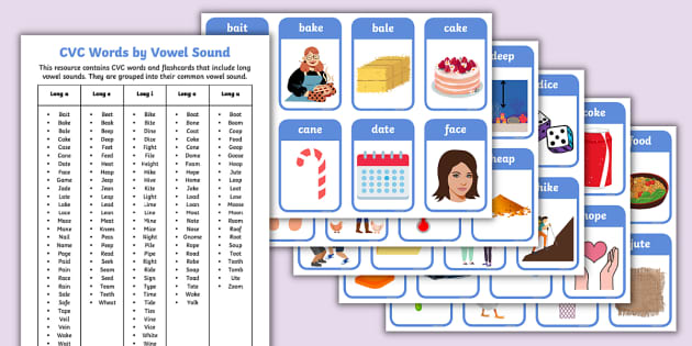 CVC Word Flashcards: Long Vowel Flashcards (teacher made)