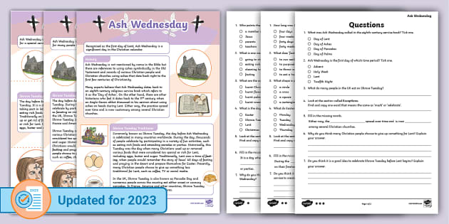 LKS2 Ash Wednesday Differentiated Reading Comprehension