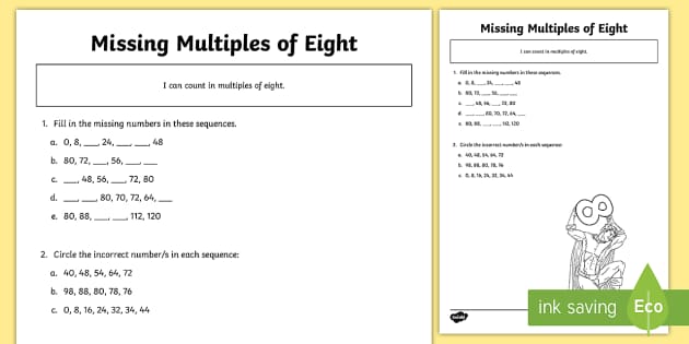 Missing Multiples Of Eight Sequence Worksheet Worksheet