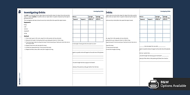 Investigating Orbits Worksheet | World Space Week | Beyond