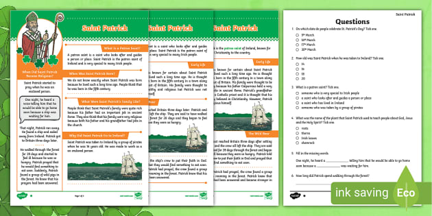 LKS2 St. Patrick's Day Differentiated Reading Comprehension Activity