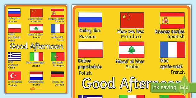 👉 Good Afternoon Mixed Languages Display Poster A4