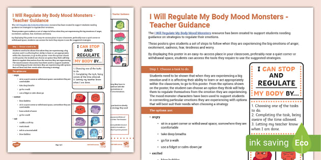 I Will Regulate My Body Mood Monsters - Teacher Guidance