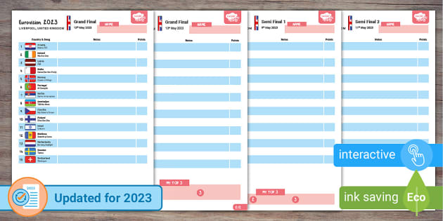 Eurovision Score Sheets | Twinkl Party (teacher made)