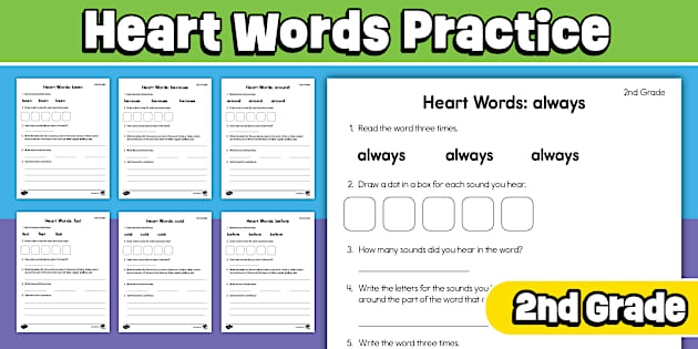 Second Grade Heart Words Practice Worksheets Set 1