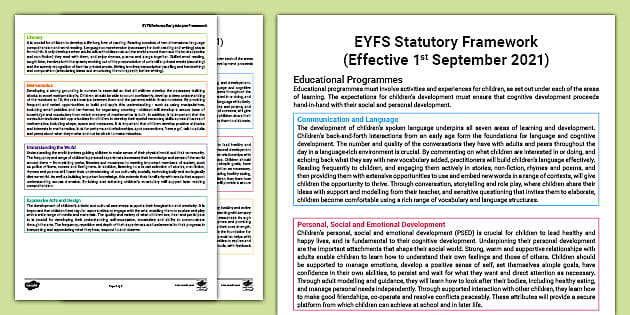 EYFS Statutory Framework: Educational Programmes (applies from 1 September