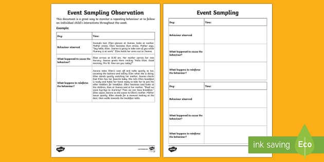 ECE Event Sampling Observation Record teacher Made 