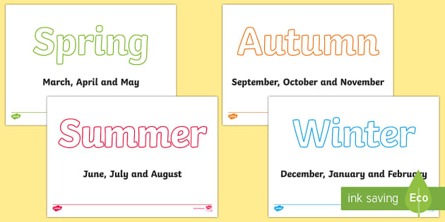 Seasons Cards - All Four Seasons Classroom Signs and Labels Primary ...