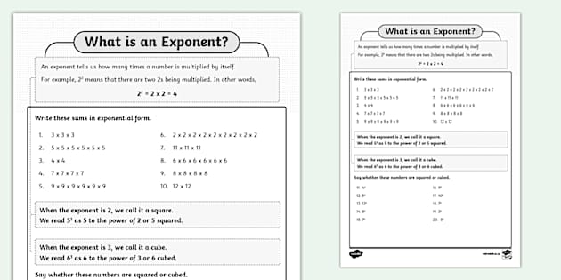 What Is an Exponent? Activity Sheet (profesor hizo) - Twinkl