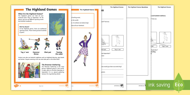 Highland Games Comprehension Activity | Scottish Vocabulary
