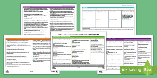 Kindergarten Sensory Area Core Continuous Provision Plan (Ages 3-5)