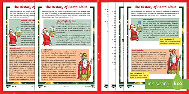 LKS2 The History of Santa Claus Differentiated Reading Comprehension ...