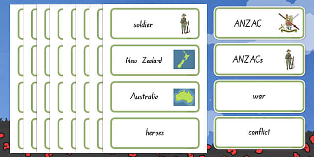 New Zealand Anzac Day Word Cards (teacher made)