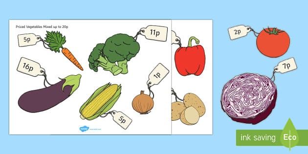 Priced Vegetables Up to 20p Cut-Outs - Priced Pieces of Fruit Mixed Up ...