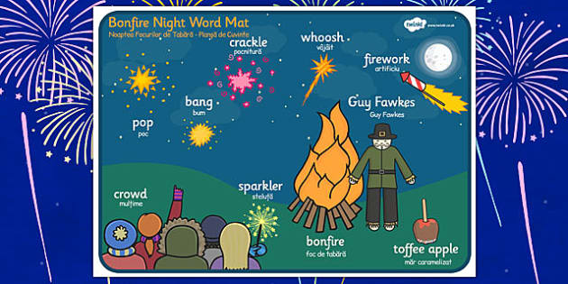 Bonfire Night Scene Word Mat Romanian Translation Romanian