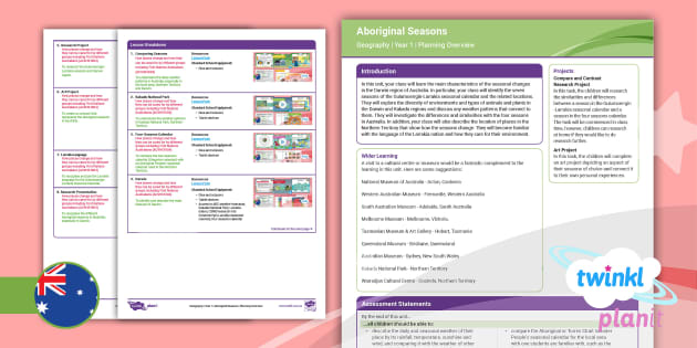 FREE! - Year 1 HASS Geography Aboriginal Seasons Planning Overview