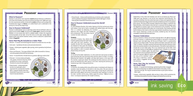 UKS2 Passover Differentiated Reading Comprehension Activity