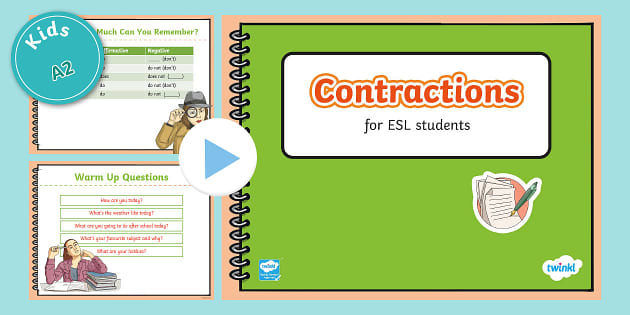 ESL Contractions PowerPoint [Kids, A2] (Teacher-Made)