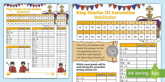 👉 Y2 King Charles III Coronation Code Breaker Activity Sheet