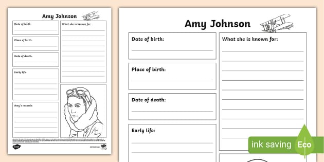 Amy Johnson Fact File Template,Amy Johnson (teacher made)