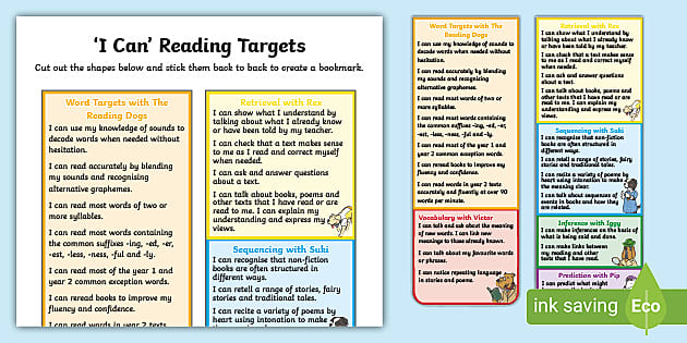 Year 2 'I Can' Reading Target Bookmark (teacher made)