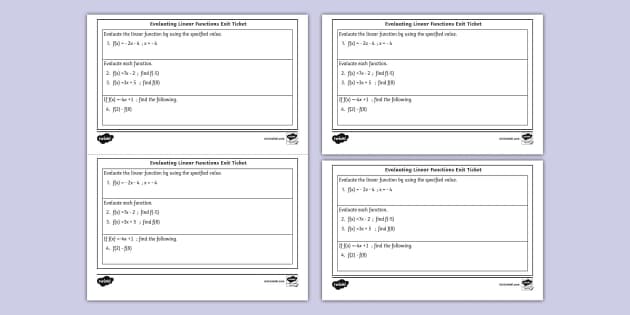 Eighth Grade Evaluating Linear Functions Exit Ticket Eighth Grade Evaluating Linear Functions Exit Ticket