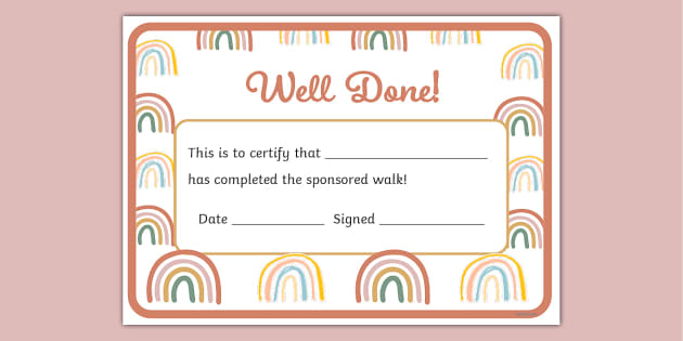 Muted Rainbow Themed Sponsored Walk Certificate - Twinkl Muted Rainbow Themed Sponsored Walk Certificate - Twinkl