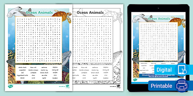 Ocean Animals Word Search for 6th-8th Grade (teacher made)