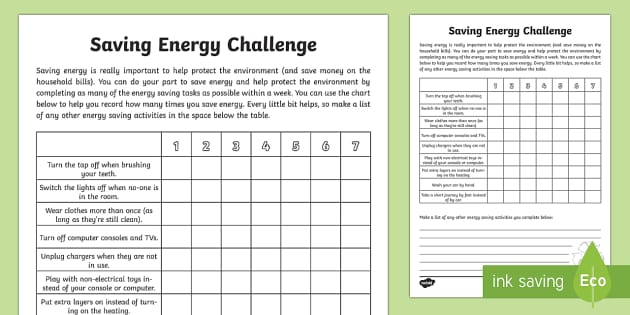 Energy Saving Challenge Activity (teacher made)