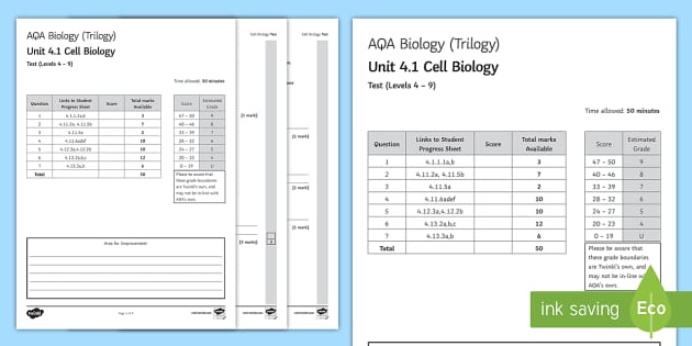 AQA Style Biology Trilogy Science Specimen Paper: Unit 4.1 Cell Biology