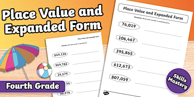 Fourth Grade Summer Place Value and Expanded Form Worksheet