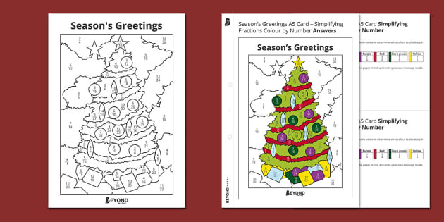 👉 * NEW * Maths Christmas Card Simplifying Fractions Colour by Number