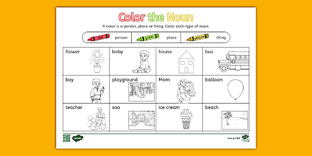 Color the Noun- English Activity for Kindergarten 名詞の塗り絵 英語ワーク 幼稚園