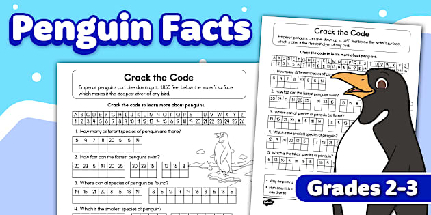 Penguin Facts Crack the Code Worksheet for 2nd-3rd Grade