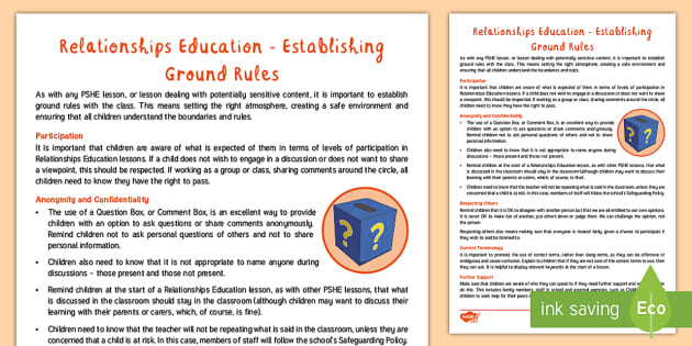 Relationships Education - Establishing Ground Rules - Adult Guidance Relationships Education - Establishing Ground Rules - Adult Guidance