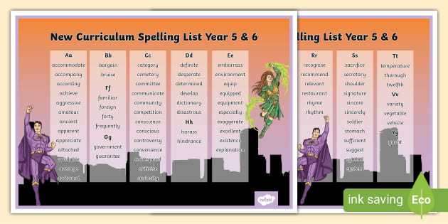 Superhero Themed Spelling List Years 5 and 6 (teacher made)