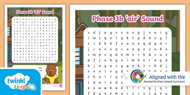 Northern Ireland Linguistic Phonics 3b 'air' Word Search