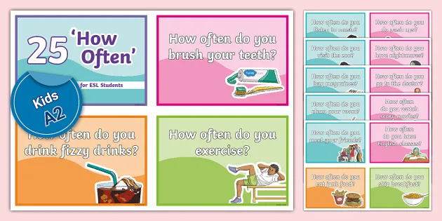 25 'How Often' Question Cards for ESL Students [Kids, A2]