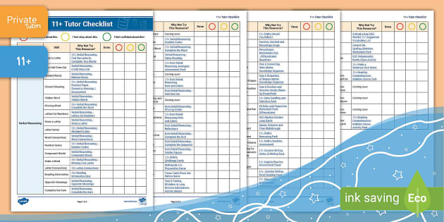 11+ Tutor Checklist (teacher made) - Twinkl
