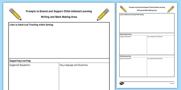 Writing and Mark Making Area Adult Support Prompt Sheet Template