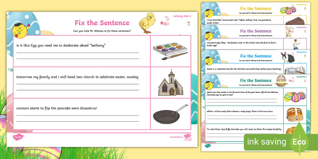 UKS2 Easter Fix the Sentence Activity Mat Pack - Twinkl